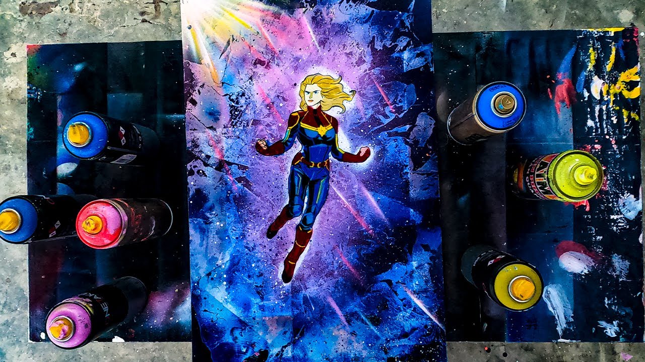 Captain Marvel Spray Paint Art | How To Spray Paint Tutorials With ...