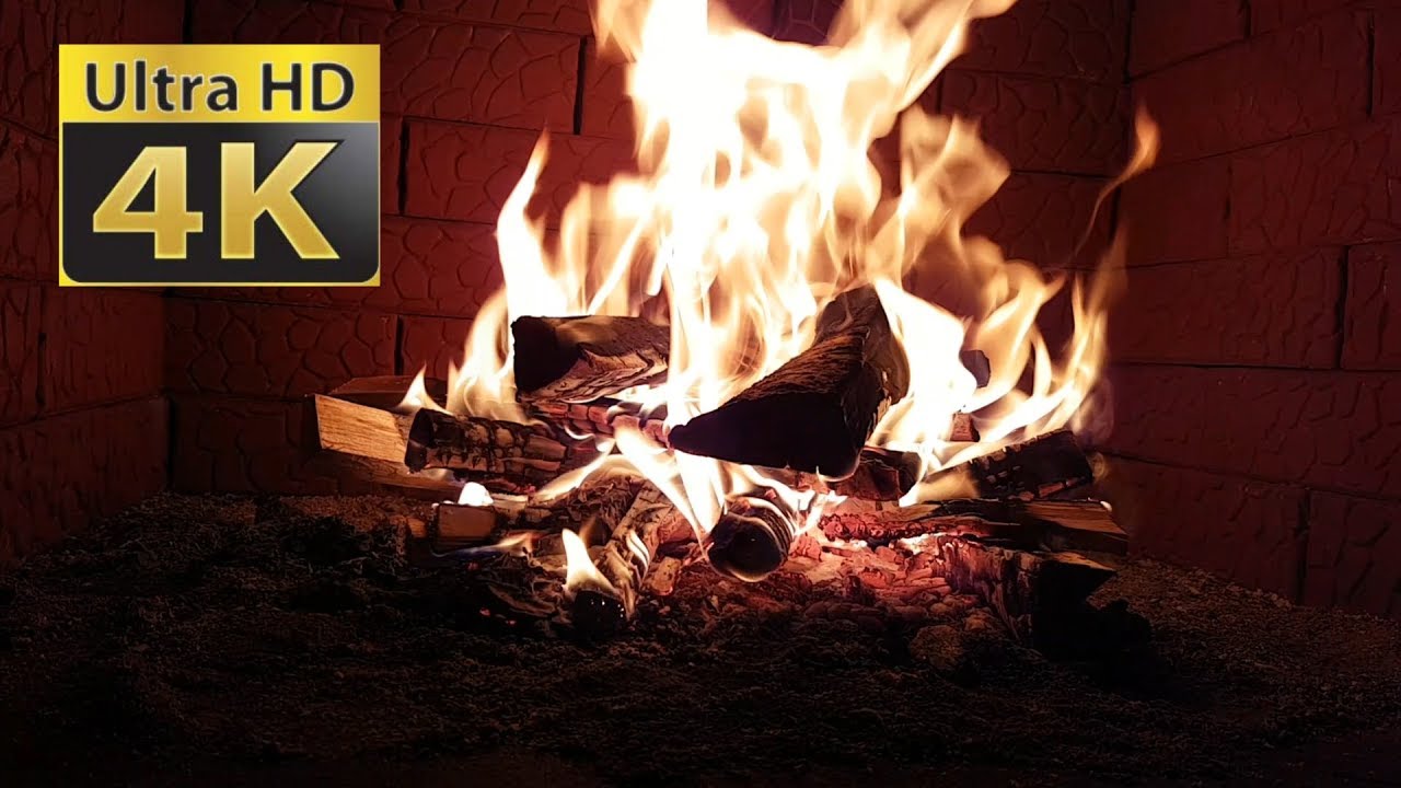 Virtual 4k Fireplace with Crackling Logs and Real Fire, Relaxing Fire ...