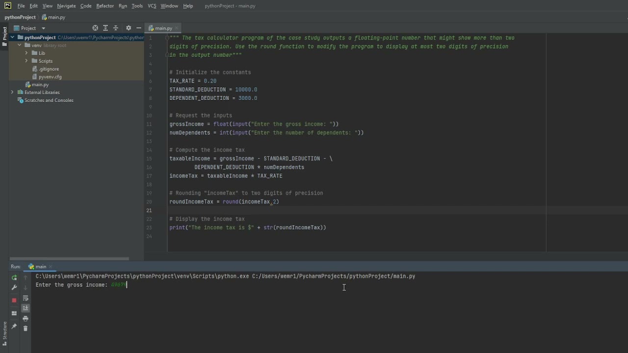 Using the round function in tax calculator program - Using Python - YouTube