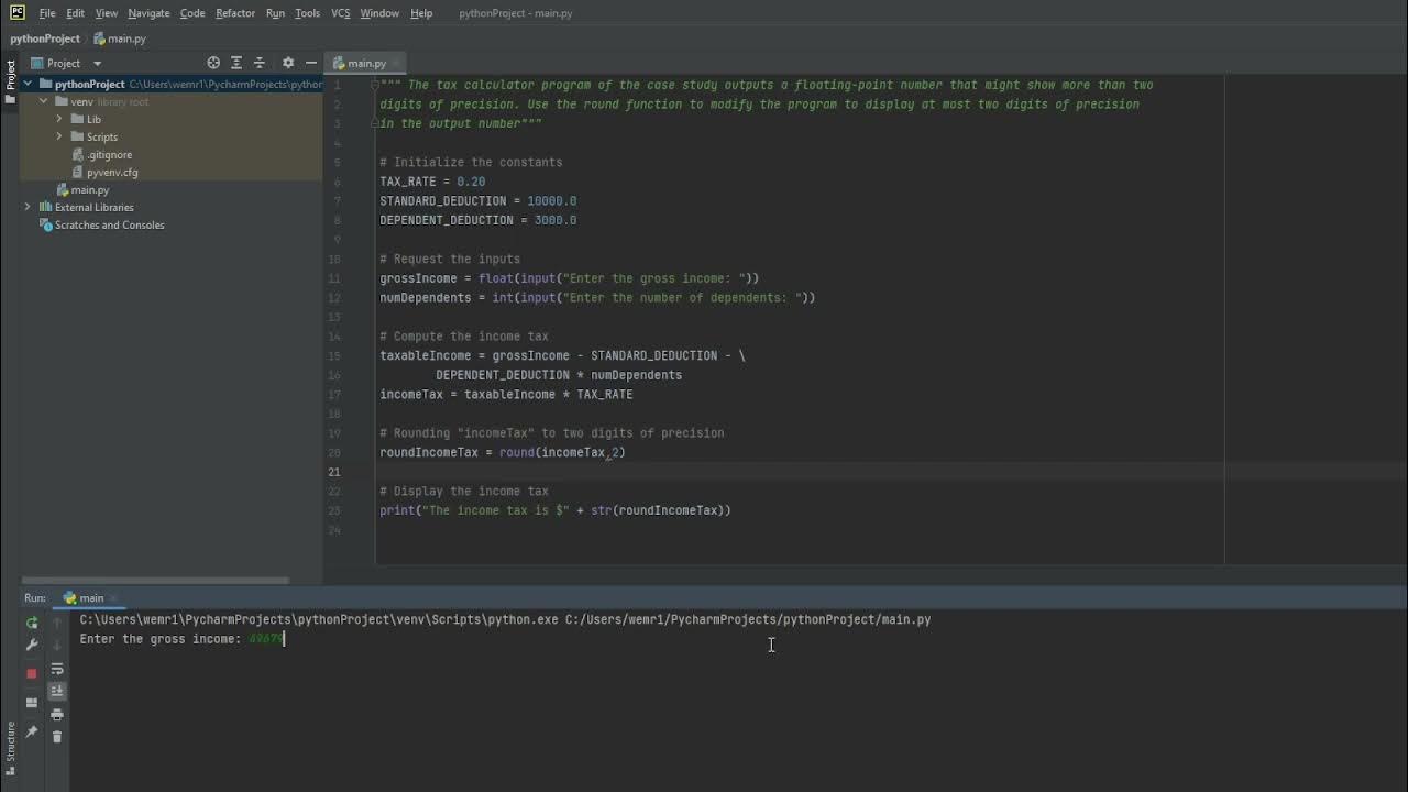 Using the round function in tax calculator program - Using Python - YouTube