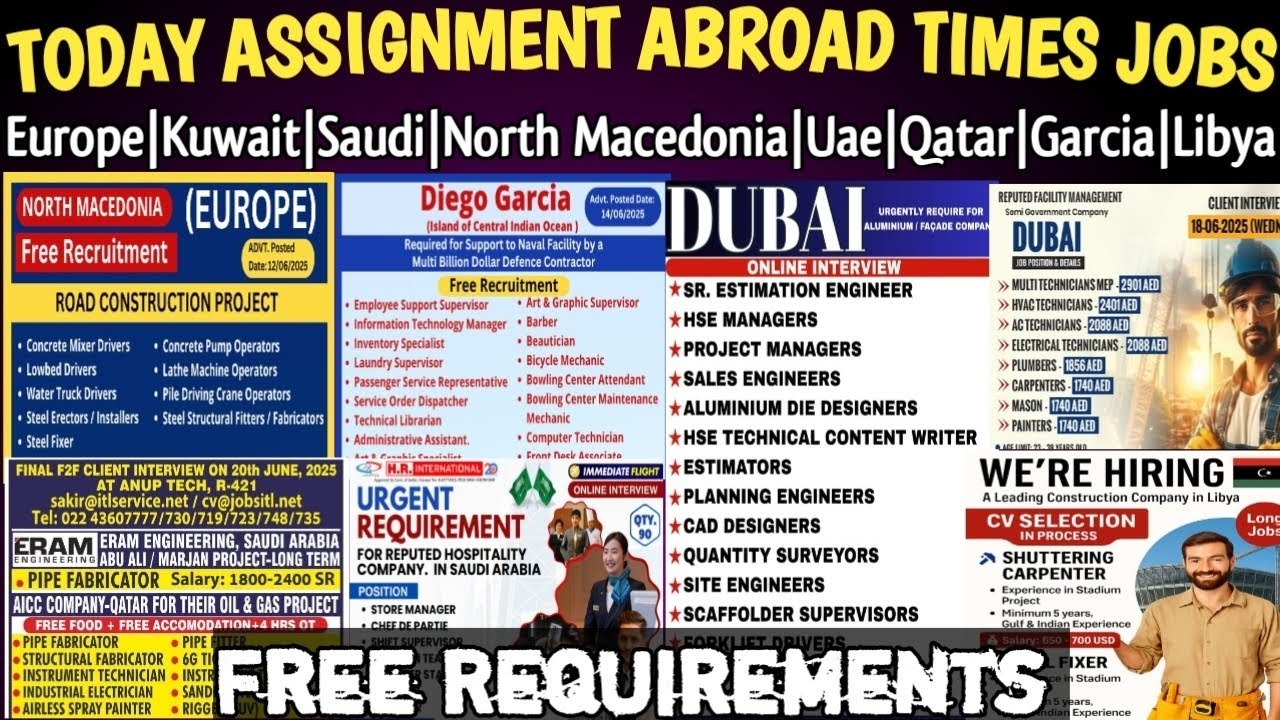 Today Assignment Abroad Times free Jobs in Europe North Macedonia Libya ...
