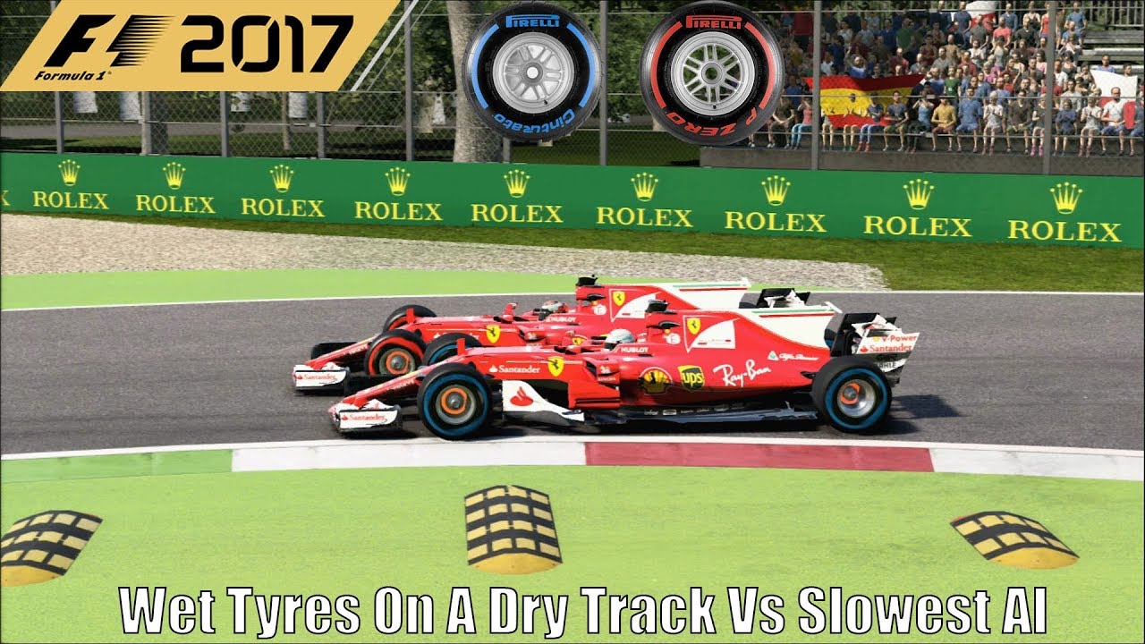F1 2017 Wet Tyres On A Dry Track vs 0% AI Challenge - YouTube