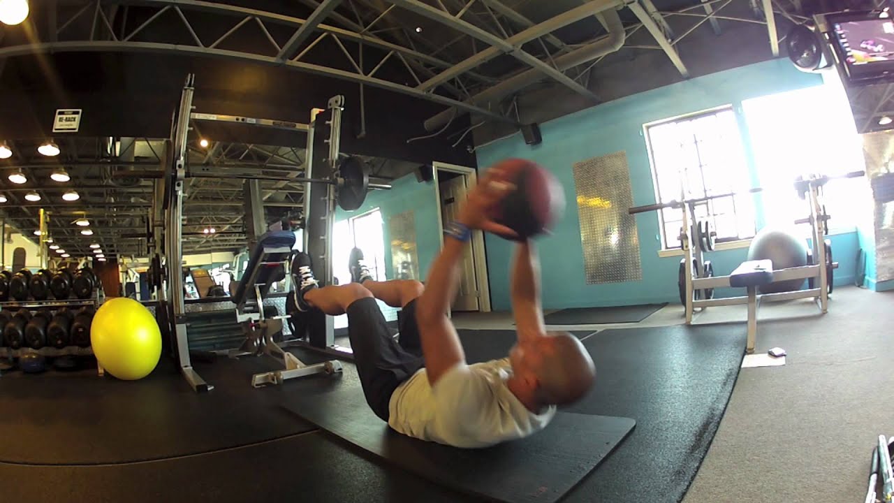 Medicine Ball Behind Head to Over Head Crunch with Heels Up - YouTube