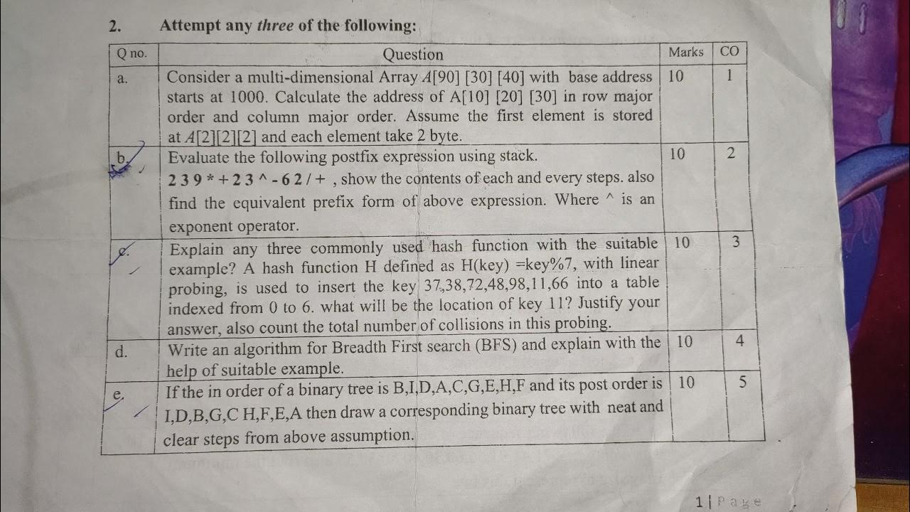 DATA STRUCTURE 3rd sem ques paper of Btech by AKTU Lucknow (UP) | 2020-21 | KCS301 | - YouTube