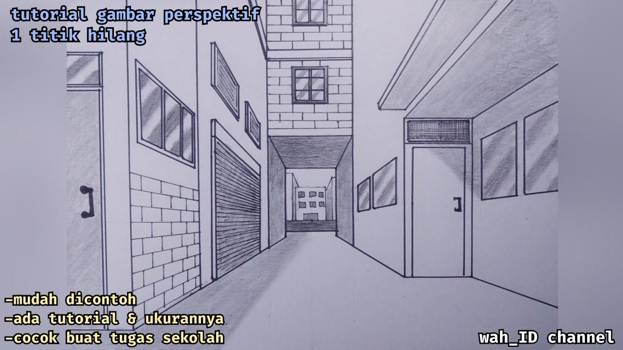 gambar bangunan, jalan/gang diperkotaan | perspektif 1 titik hilang ...