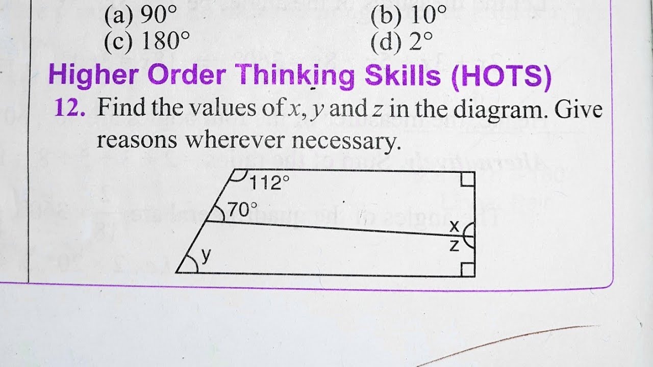 find the values of x, y and z in the diagram. give reasons wherever ...