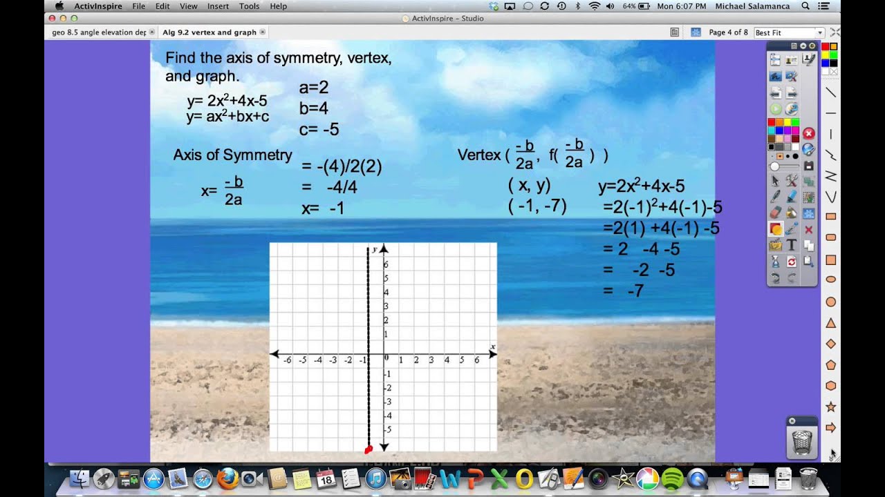 Algebra: Vertex & Axis of Symmetry (AOS) - YouTube
