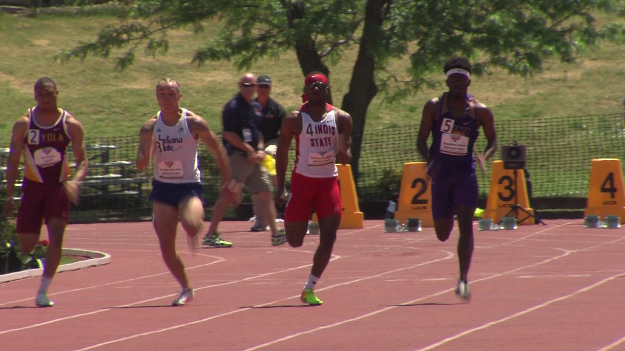 UNI track and field MVC championships - Brandon Carnes 1st in 100 - YouTube