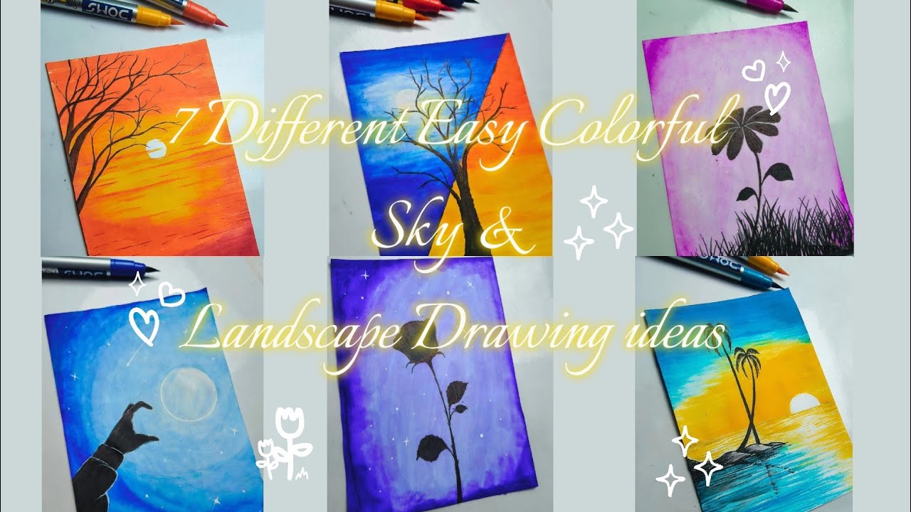 Easy 7 Different Colorful Sky & Landscape Drawing ideas | ৭টি সুন্দর ...