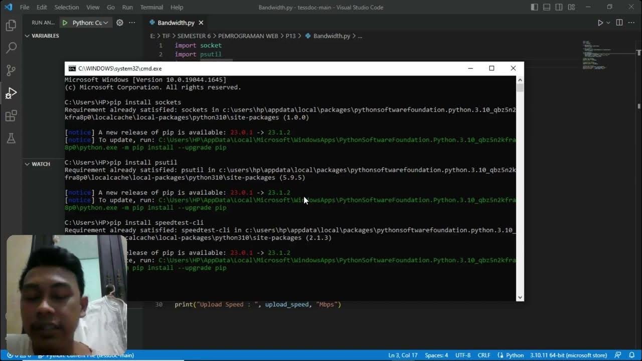Pemograman Jaringan - Program aplikasi Python untuk mendeteksi bandwidth - YouTube
