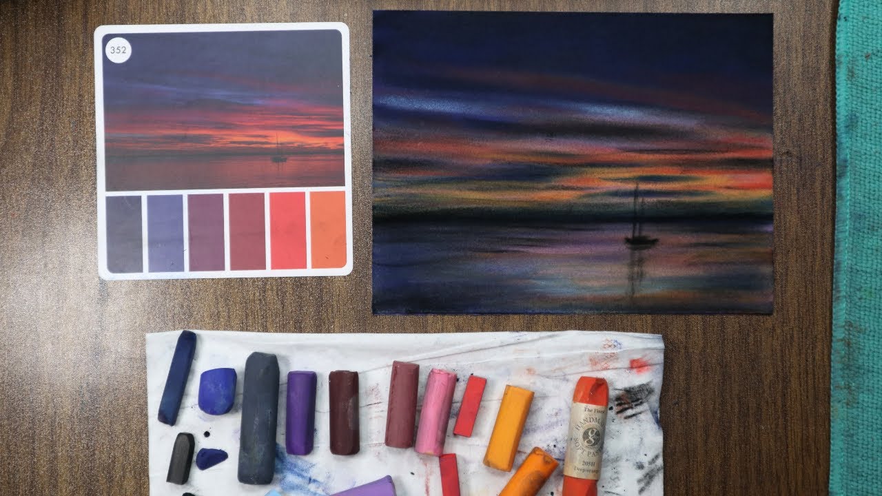 Let's Paint Evening Sunset Sailing on Velour Paper ~🌃🌚~ Pastel Tutorial ...
