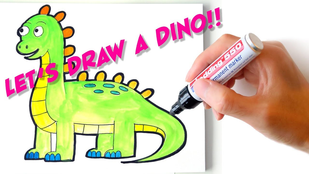 Kids Art. How to Draw a Dino Step by Step. - YouTube