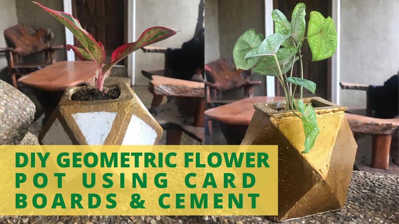 DIY GEOMETRIC FLOWER POT USING CARD BOARD AND CEMENT - YouTube