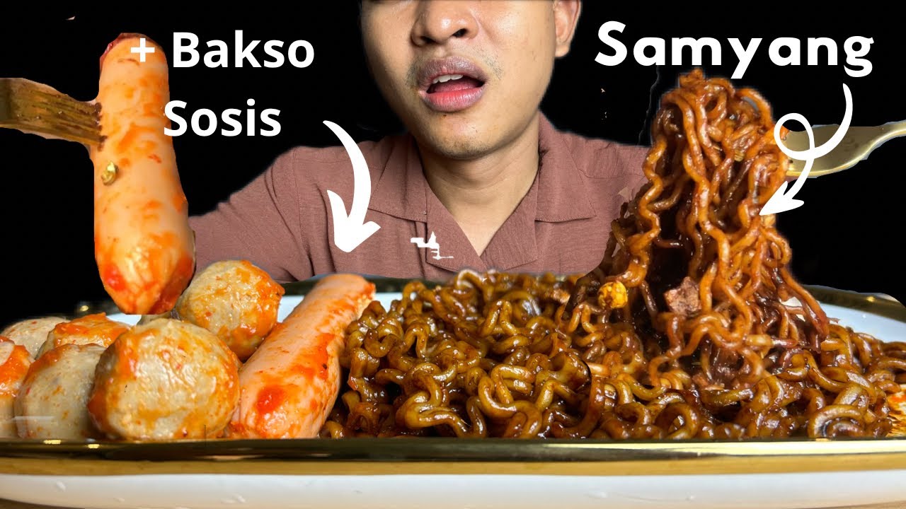 Makan Samyang Jjajang + Sosis dan Bakso || ASMR Indonesia - YouTube