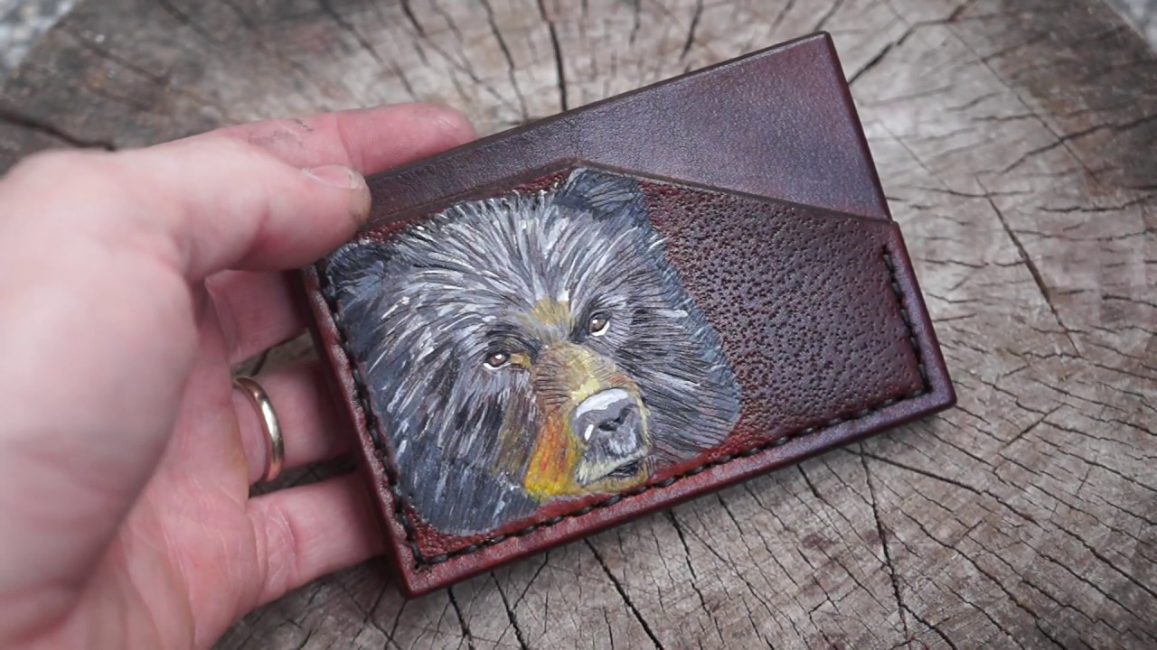 black bear carved leather wallet - YouTube