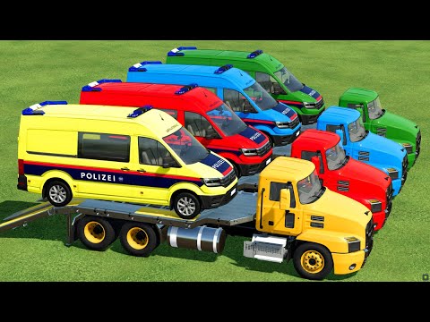 TRANSPORT COLORFUL POLICE CARS WITH MACK TRUCK ! FS 22 ! - YouTube