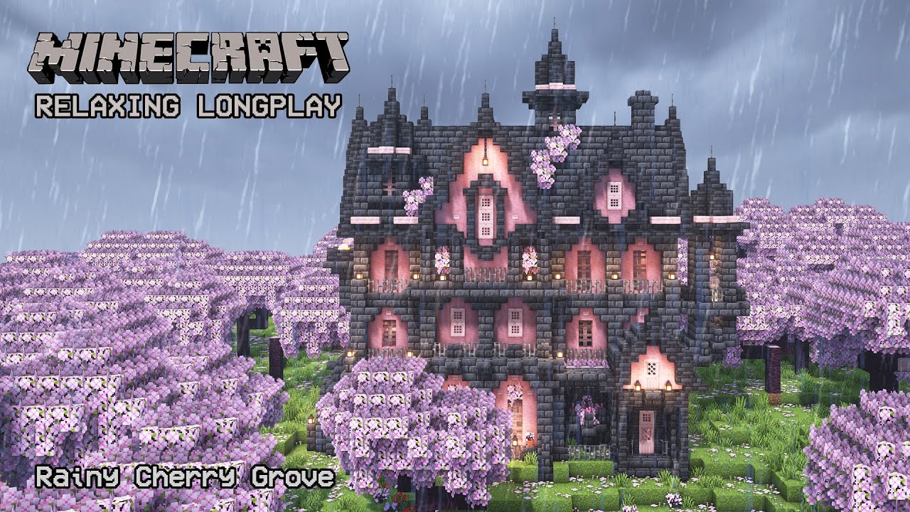 Minecraft Relaxing Longplay - Rainy Cherry Grove - Cozy Cottage House ...