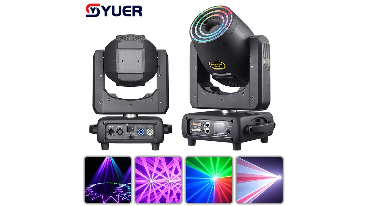 YUER™️LED Full-Color 5W 10W RGB 3IN1 Moving Head Laser Light With Ring ...