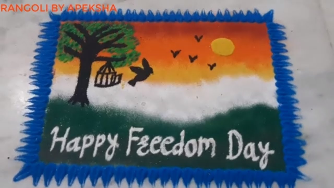 freedom rangoli | school competition rangoli | Easy and meaningful ...