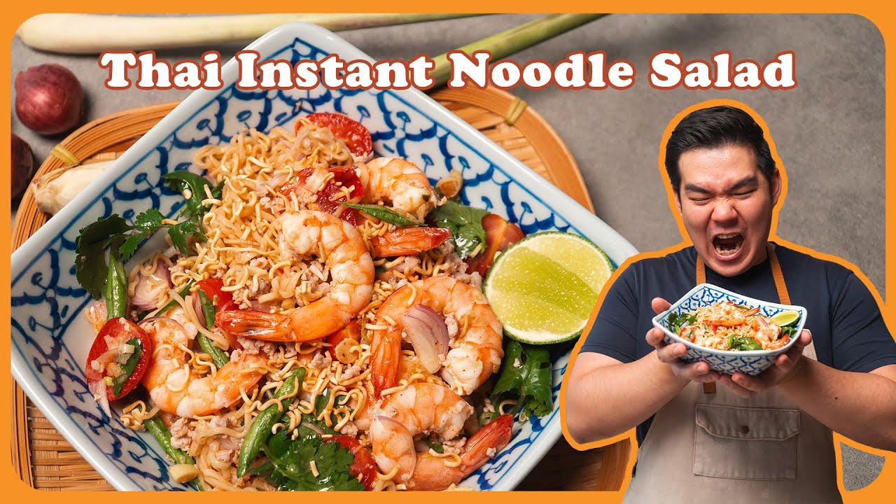 Thai Instant MAMA Noodles Salad with Prawns - YouTube