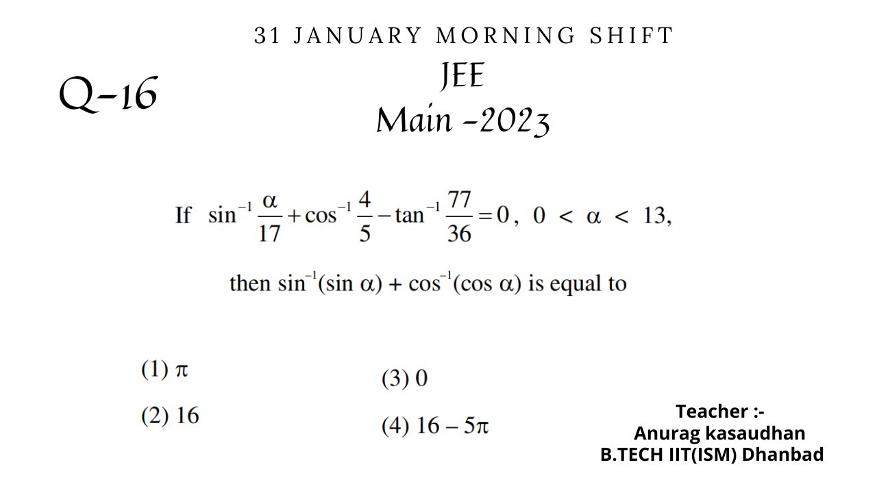 JEE Main 2023 31 Jan Shift 1 Math Paper Question 16 Solution jee-main-2023-31-jan-shift-1-math-paper-question-16-solution