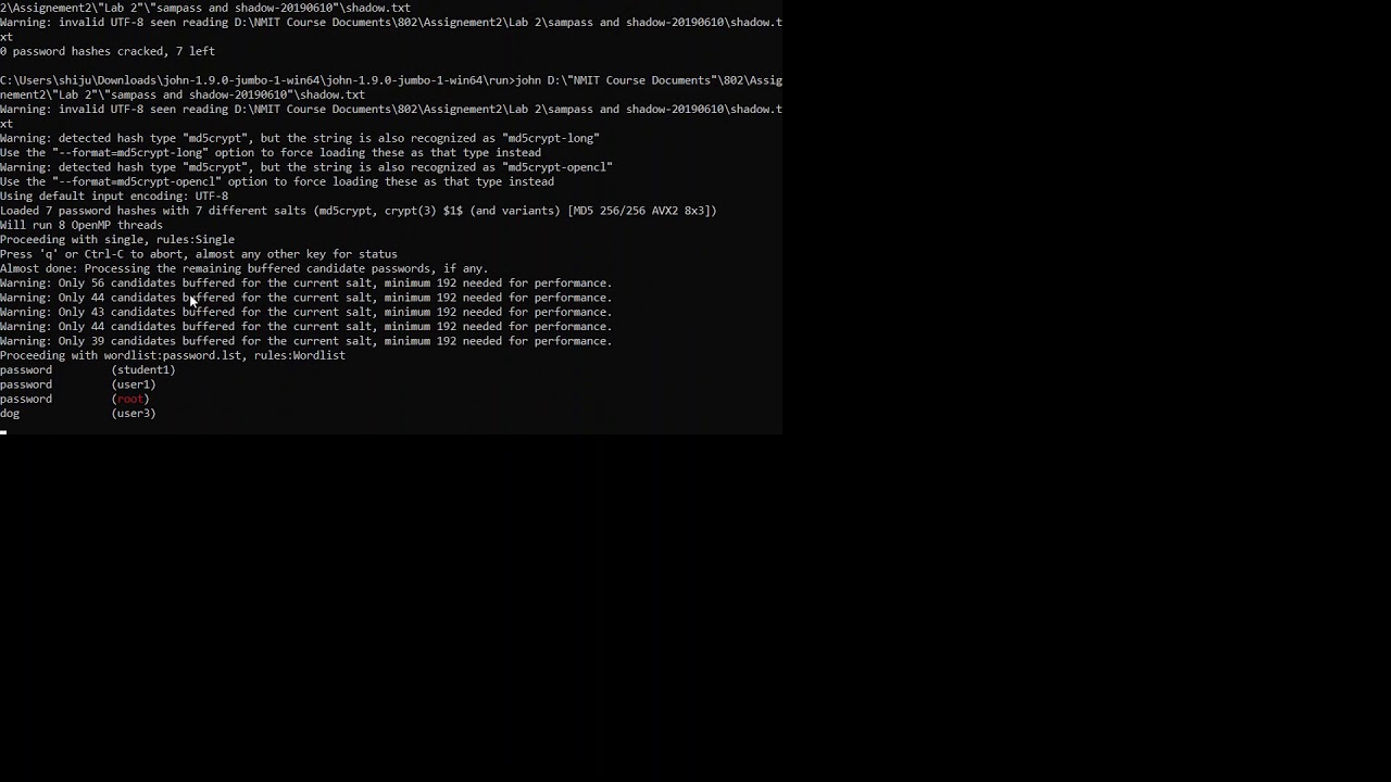 Cracking Shadow file using John the Ripper - YouTube