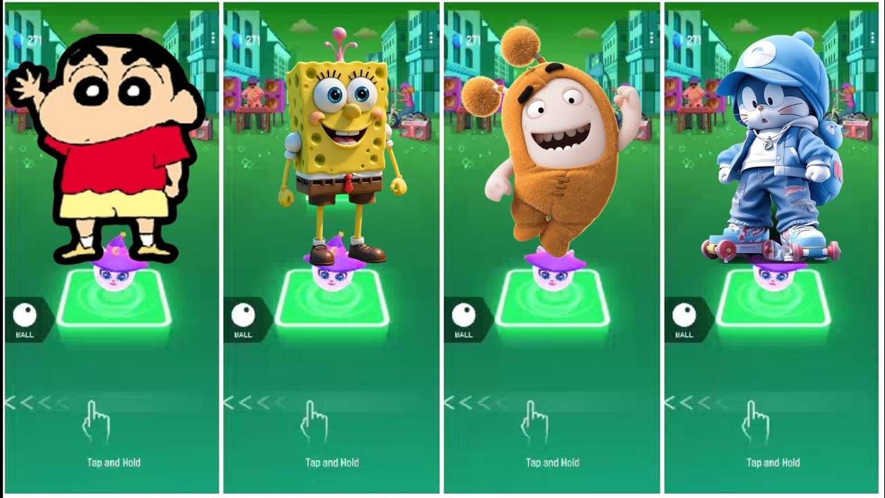 SHINCHAN 🆚 SPONGEBOB 🆚 ODDBODS 🆚 DORAEMON - TILES HOP EDM RUSH - YouTube