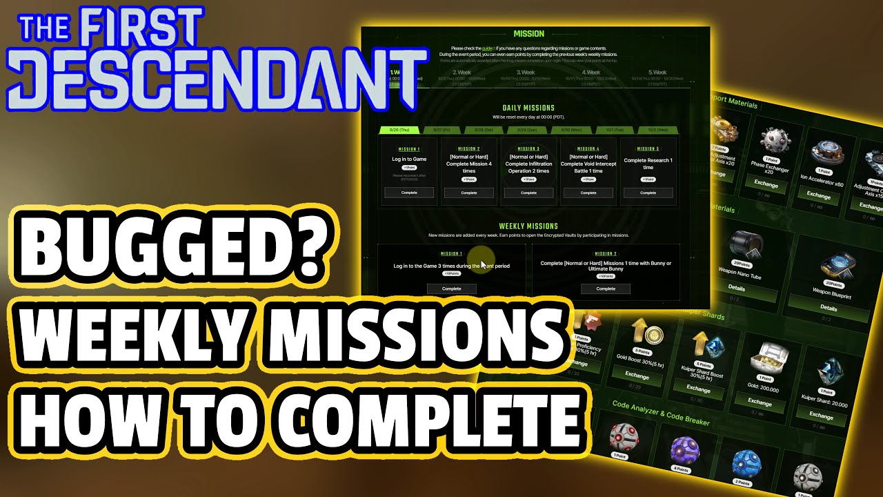 [FIRST DESCENDANT] How To Complete Weekly Mission LOG IN TO THE GAME 3 ...
