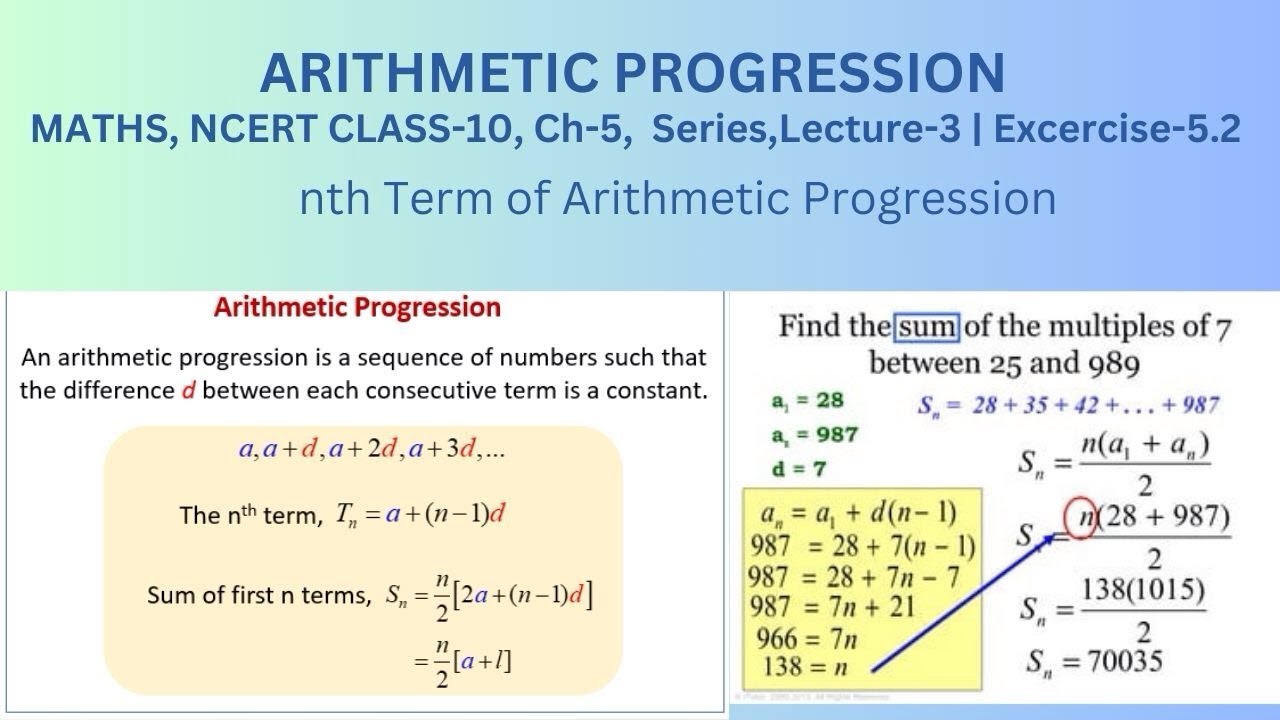 NCERT maths class-10 | Arithmetic progression | Lecture-3 | Exercise 5. ...