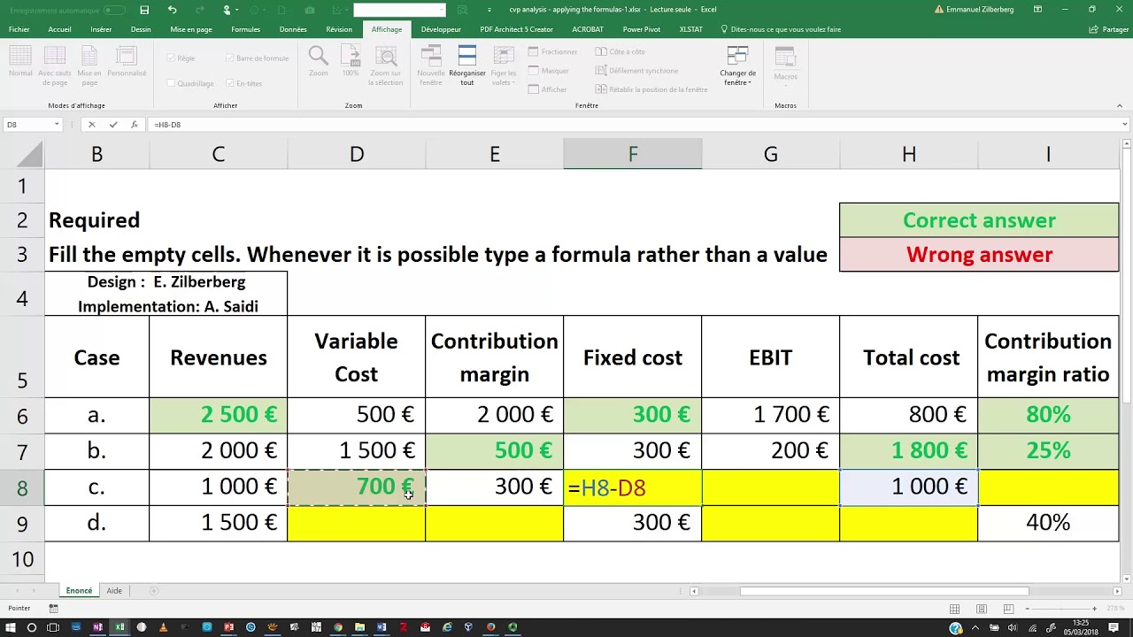 Applying the cvp formulas Excel correction - YouTube