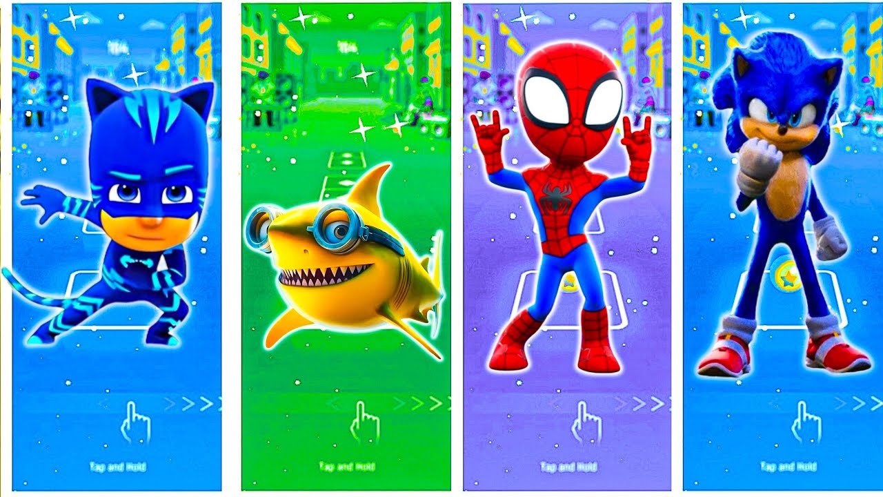 Pj Masks Masks 🆚 MINION SHARK 🆚 Spidey 🆚 Sonic | PJ Masks | Tiles Hop ...