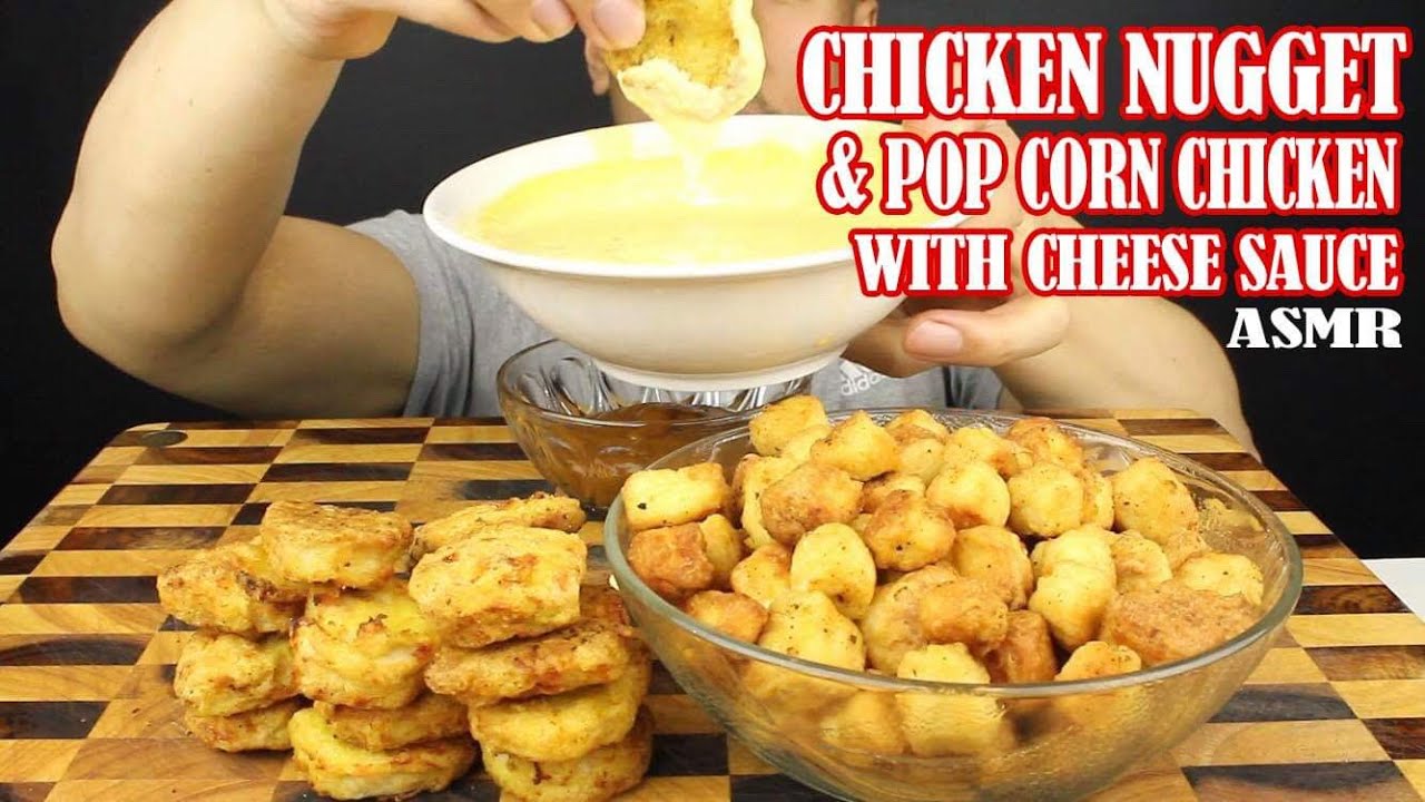 [ASMR] CHICKEN NUGGET & POPCORN CHICKEN WITH CHEESE SAUCE-NO TALKING ...