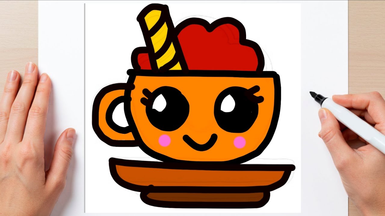 Easy Cute Coffee Cup Drawing for Kids | Step by Step Coffee Drawing and ...