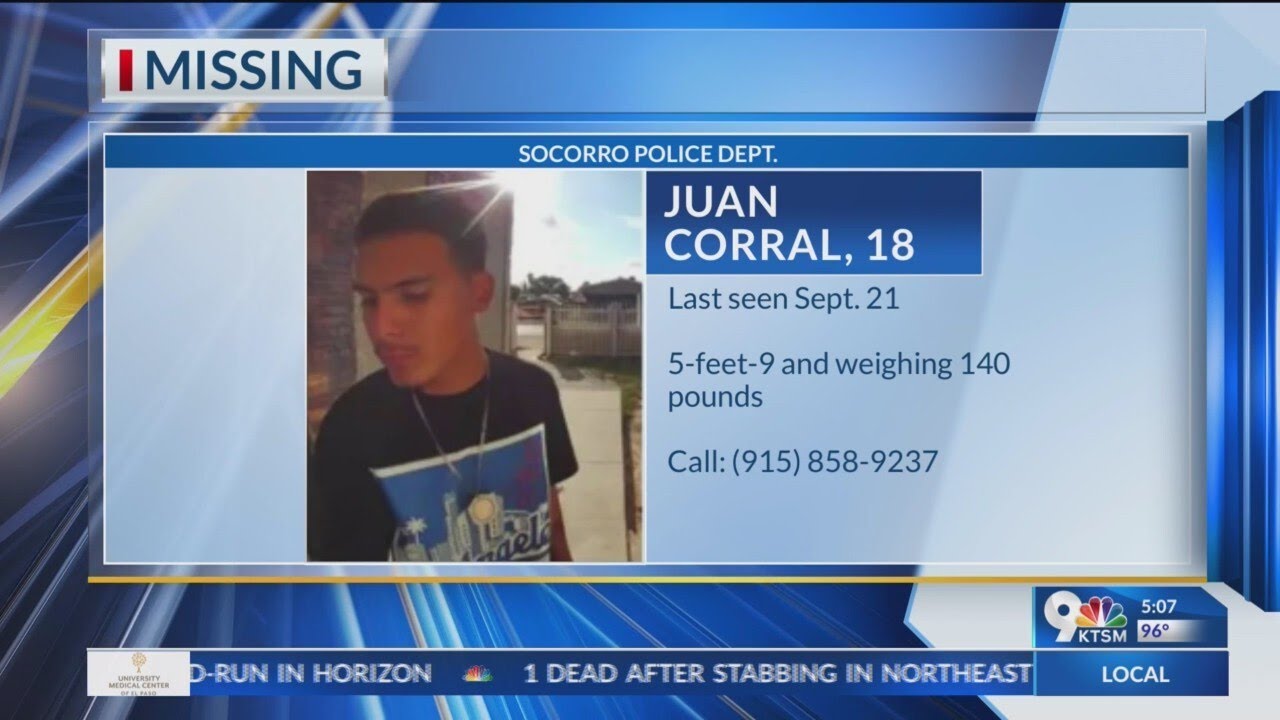 Juan Corral, 18, missing. Authorities asking for help locating him ...