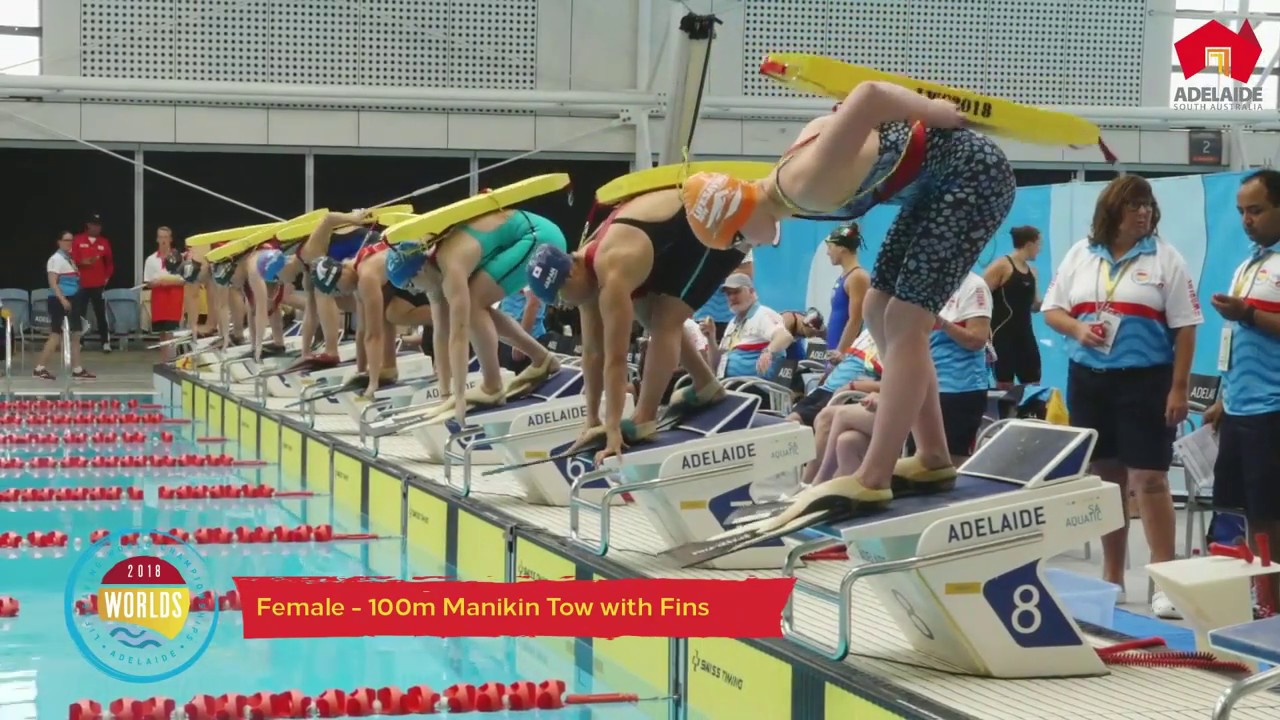 LSS Pool Event 100m manikin tow with fins - women - YouTube