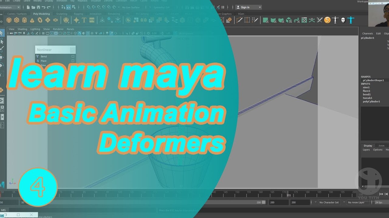005_Maya Deformers _ Nonlinear( Bend and Sine ...)_how to make 3d water ...