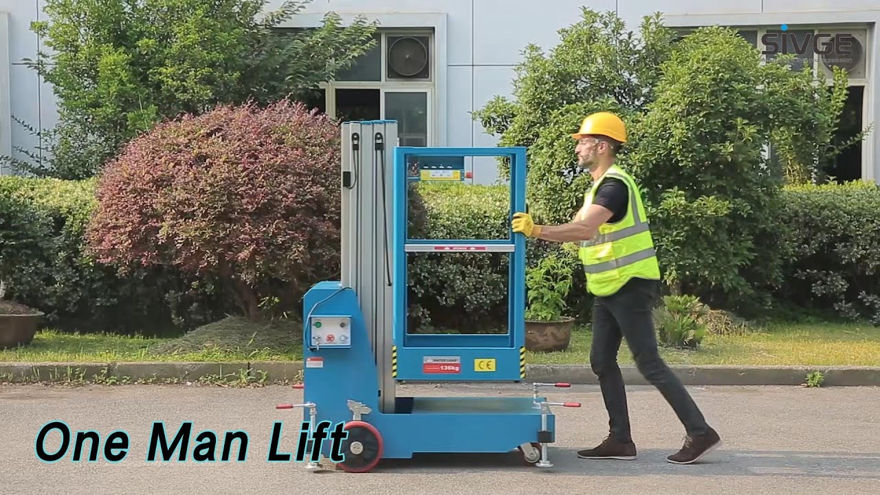 Aerial Work One Man Lift 4m Height Single Mast Mobile For Supermarket ...