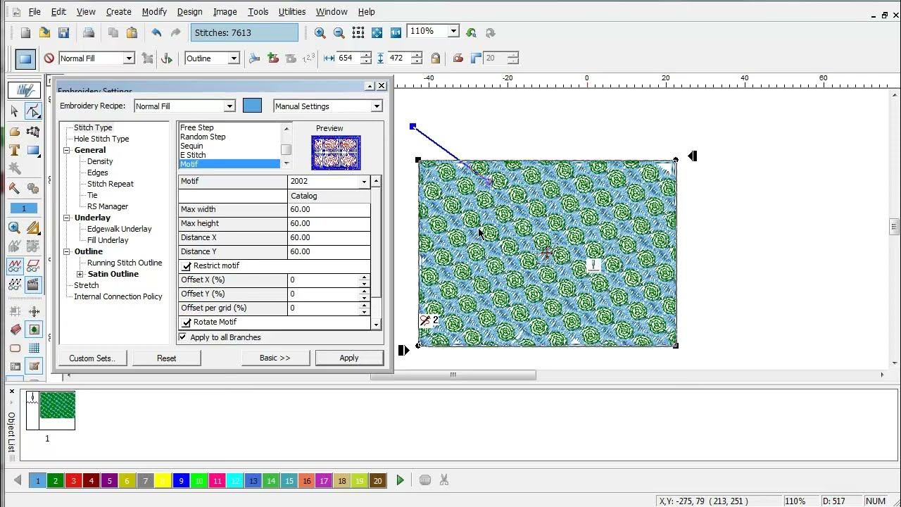 Embroidery Software EOS v.3 plus Tutorials – Using Motif Stitches - YouTube
