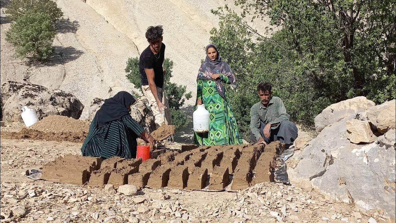 Making adobe with clay to build a hut by a nomadic family (2023) - YouTube