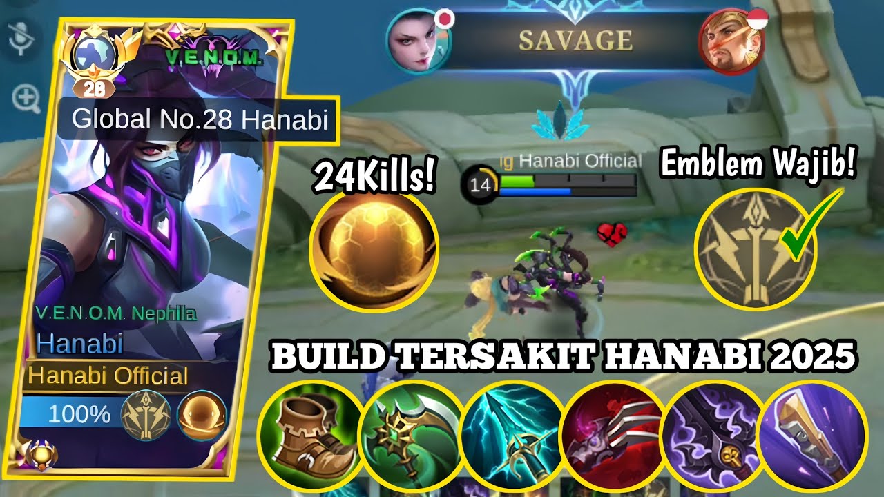 SAVAGE! BUILD TERSAKIT HANABI 2025 - DAMAGENYA SAKIT BANGET! TOP GLOBAL HANABI - MLBB - YouTube