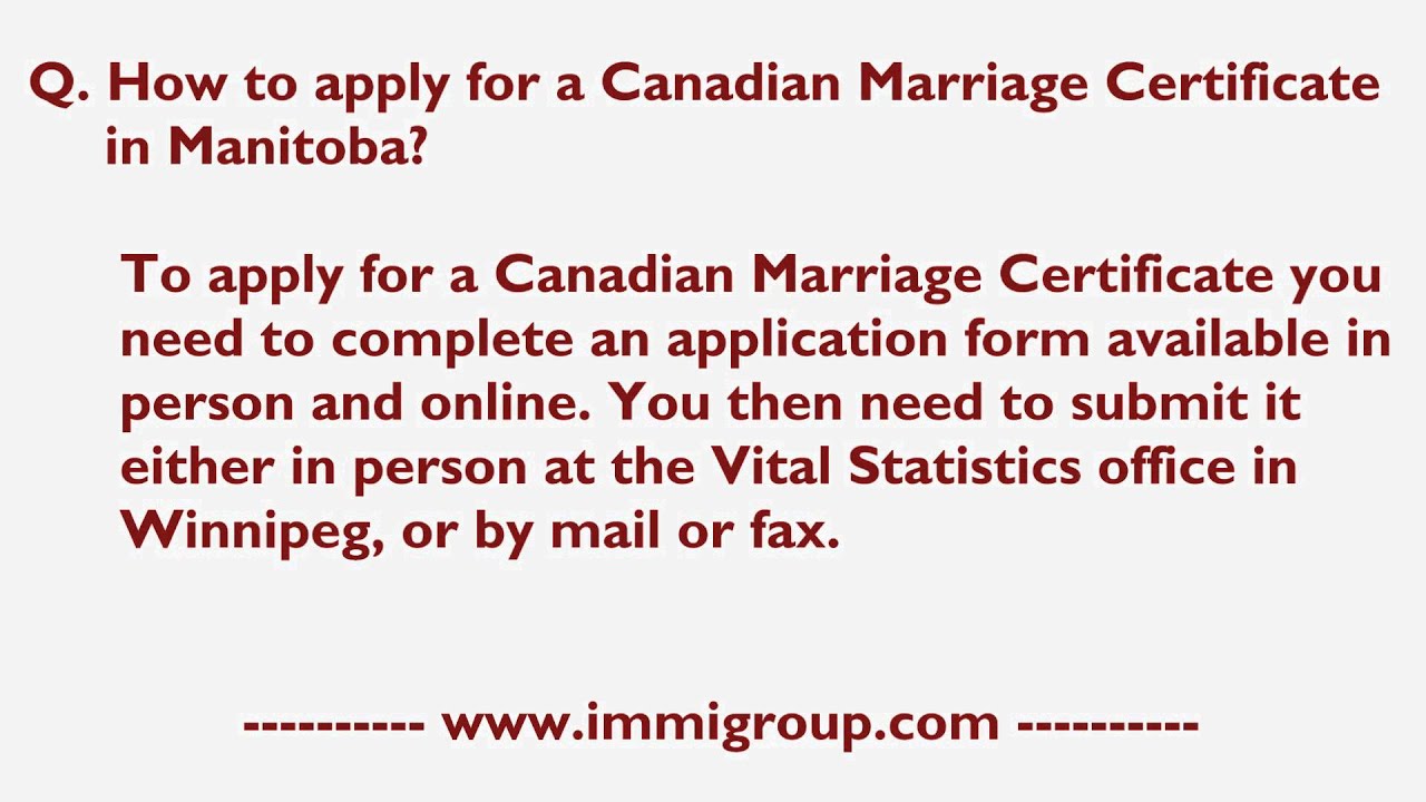 How To Apply For A Canadian Marriage Certificate In Manitoba? - YouTube