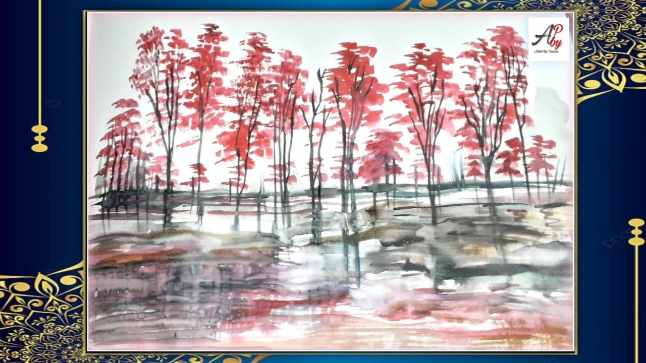 ENCHANTING Red Trees By The River | Watercolor Painting Techniques ...