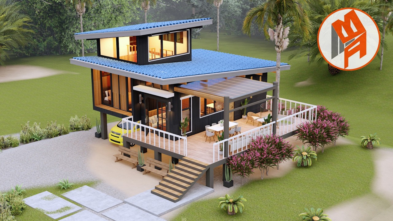 36'x 32'(11m x 10m) Cozy Farm House Design - Elevated House Design ...
