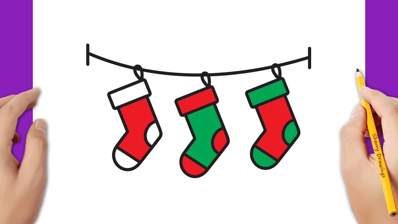 Christmas drawing: How to draw Christmas socks easy - YouTube