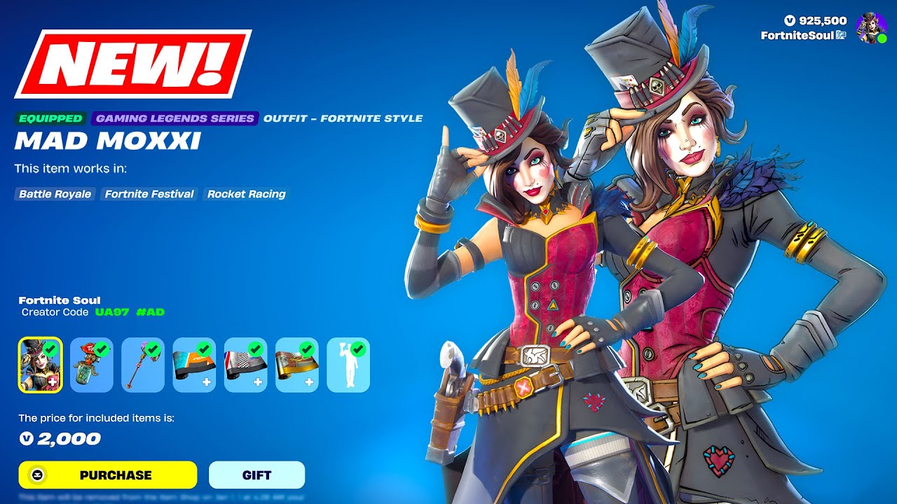 NEW Fortnite Borderlands MAD MOXXI Skin Full Bundle Showcase (How To Get MAD MOXXI Bundle Early ...
