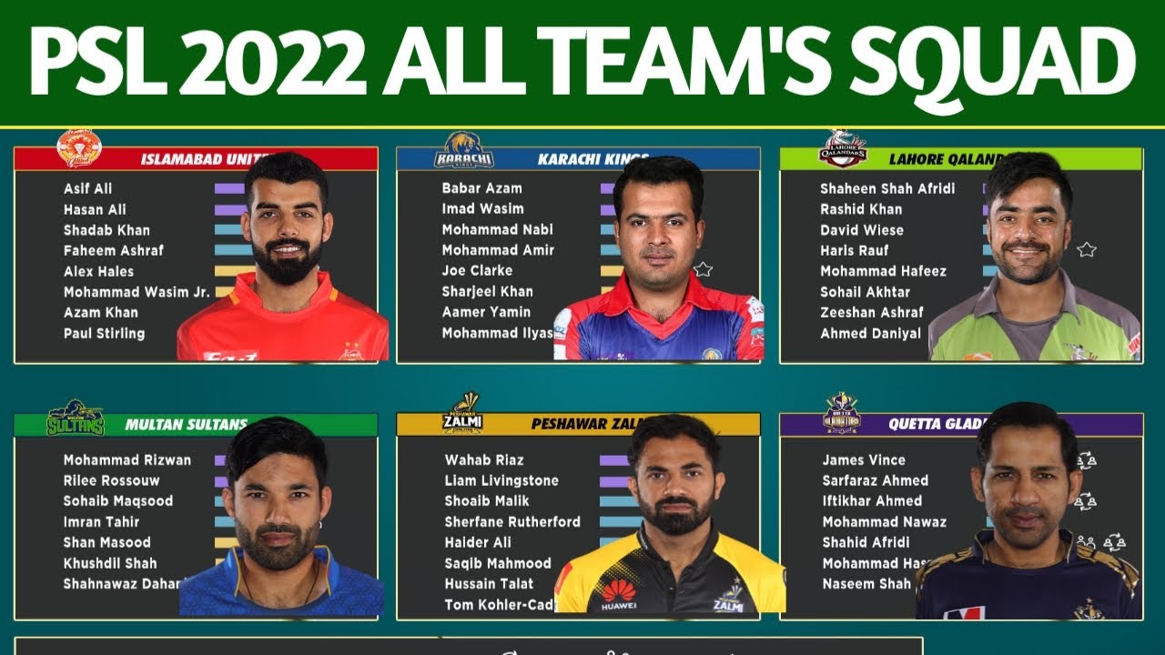 PSL 7 All Team Squad | PSL 2022 All Team Squad | PSL Squad 2022 | PSL 7 ...
