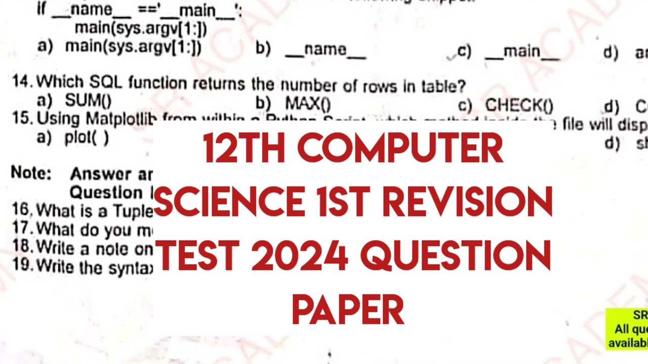 12th std computer science 1St revision test 2024 original question ...