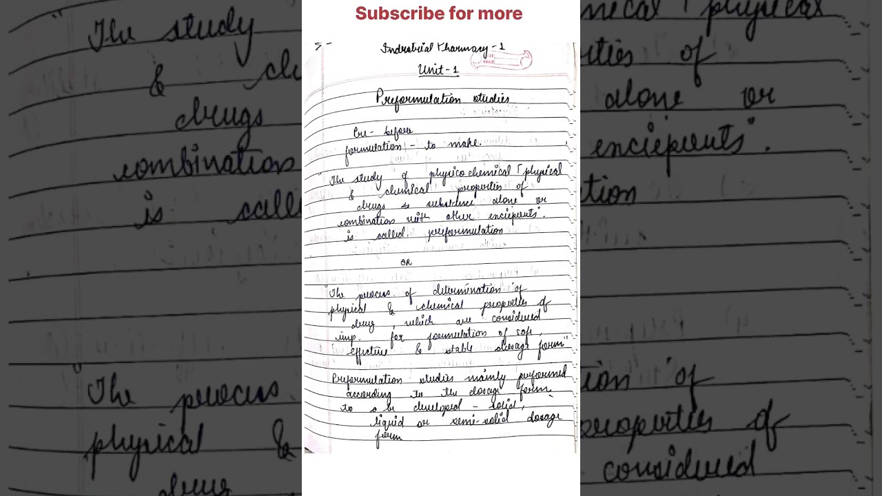 Industrial Pharmacy 1 Unit 1 Preformulation studies notes b pharm - YouTube