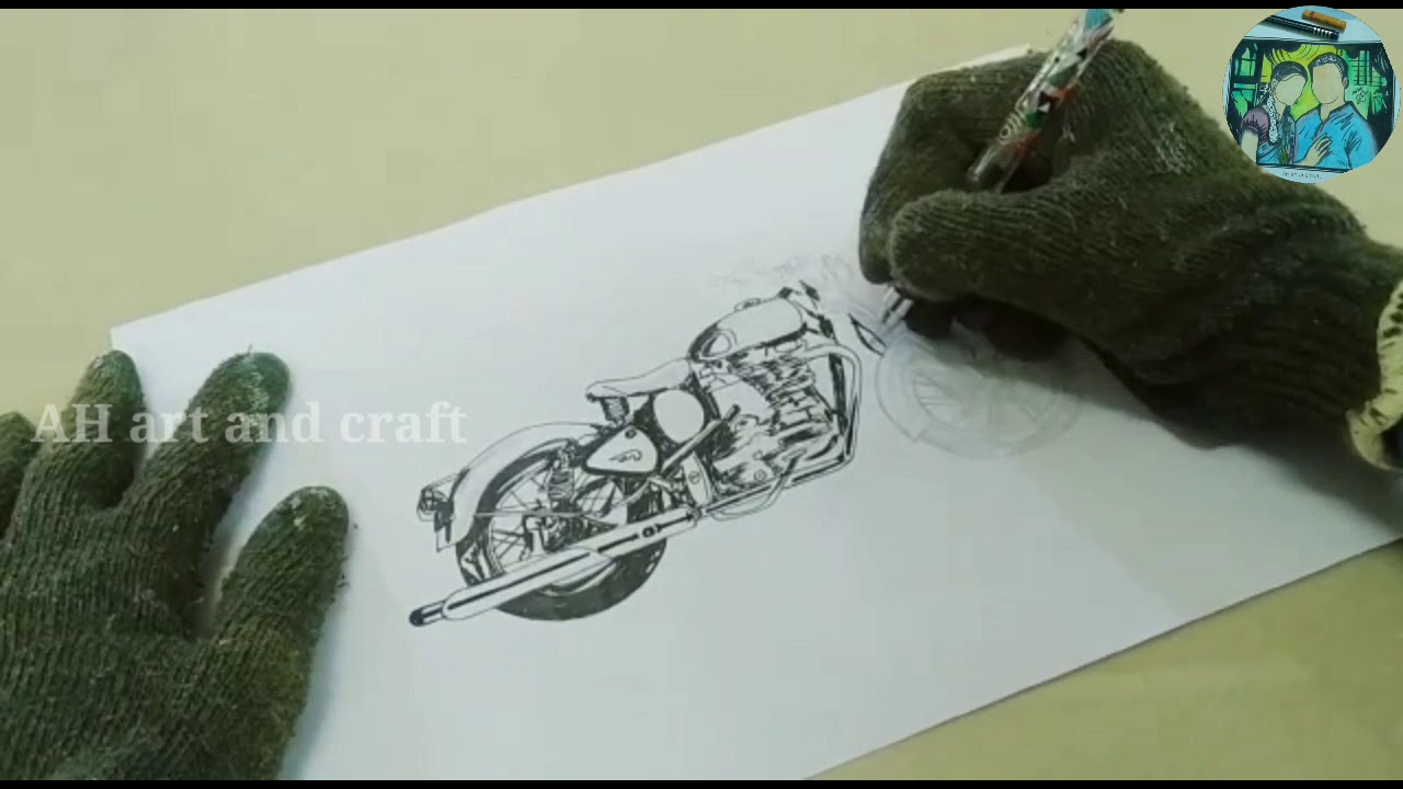 Royal Enfield bike sketch drawing / how to draw Royal Enfield bike step ...