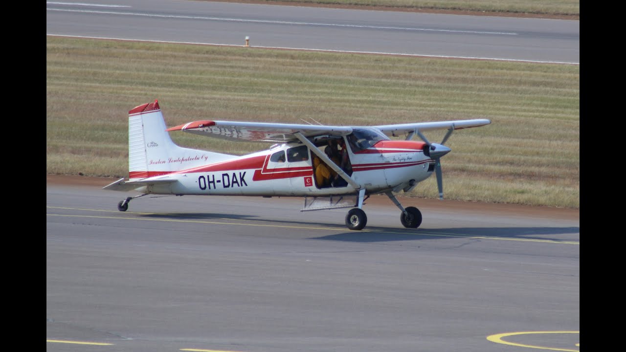 (4K)POWERFUL SOUND I Skydiving Cessna A185F Takeoff Turku airport - YouTube
